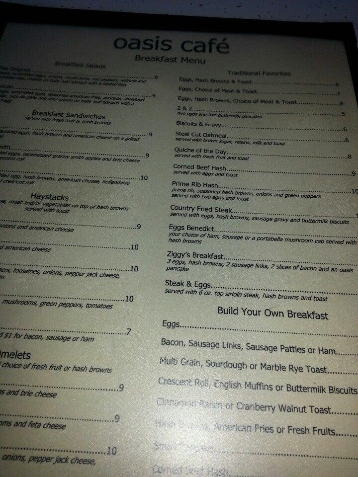 Menu at Oasis Cafe, Stillwater, 806 Main St S