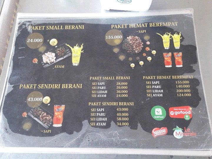 Menu at Sei Sapi Maumere restaurant, Indonesia