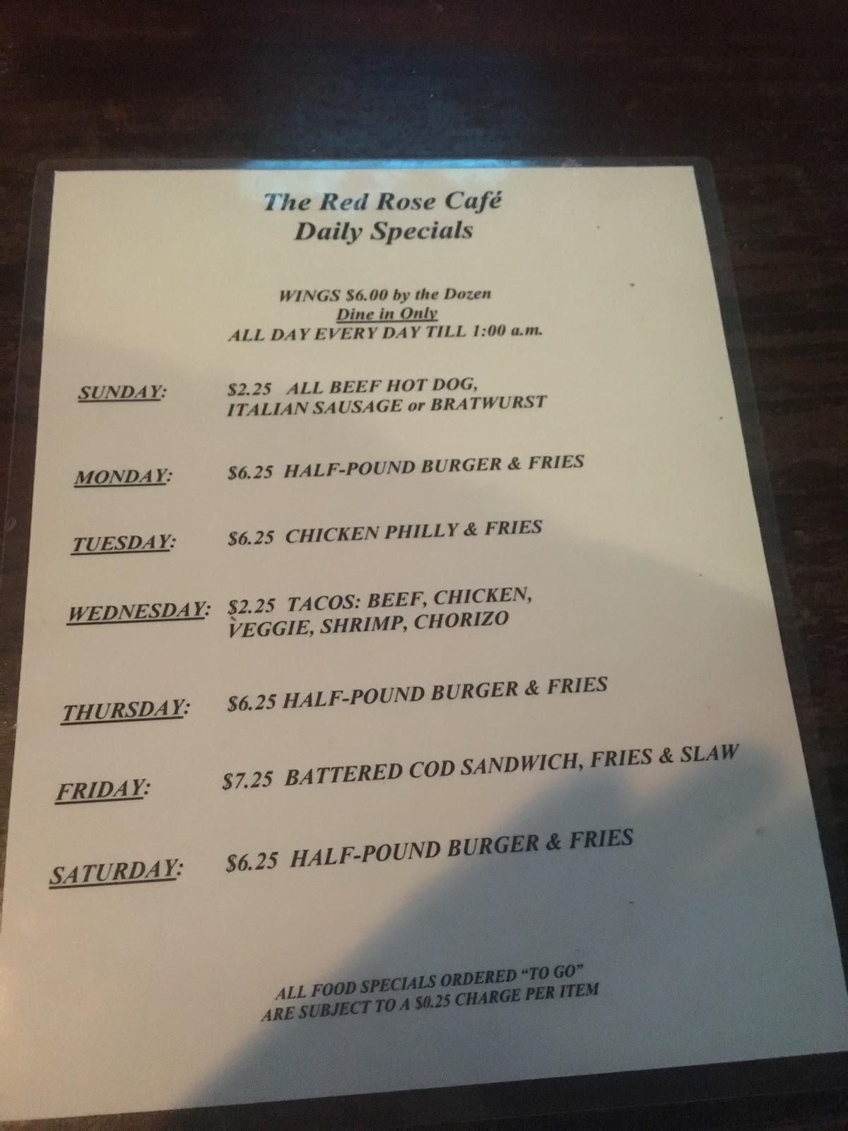 Menu at The Red Rose Cafe, Lakewood