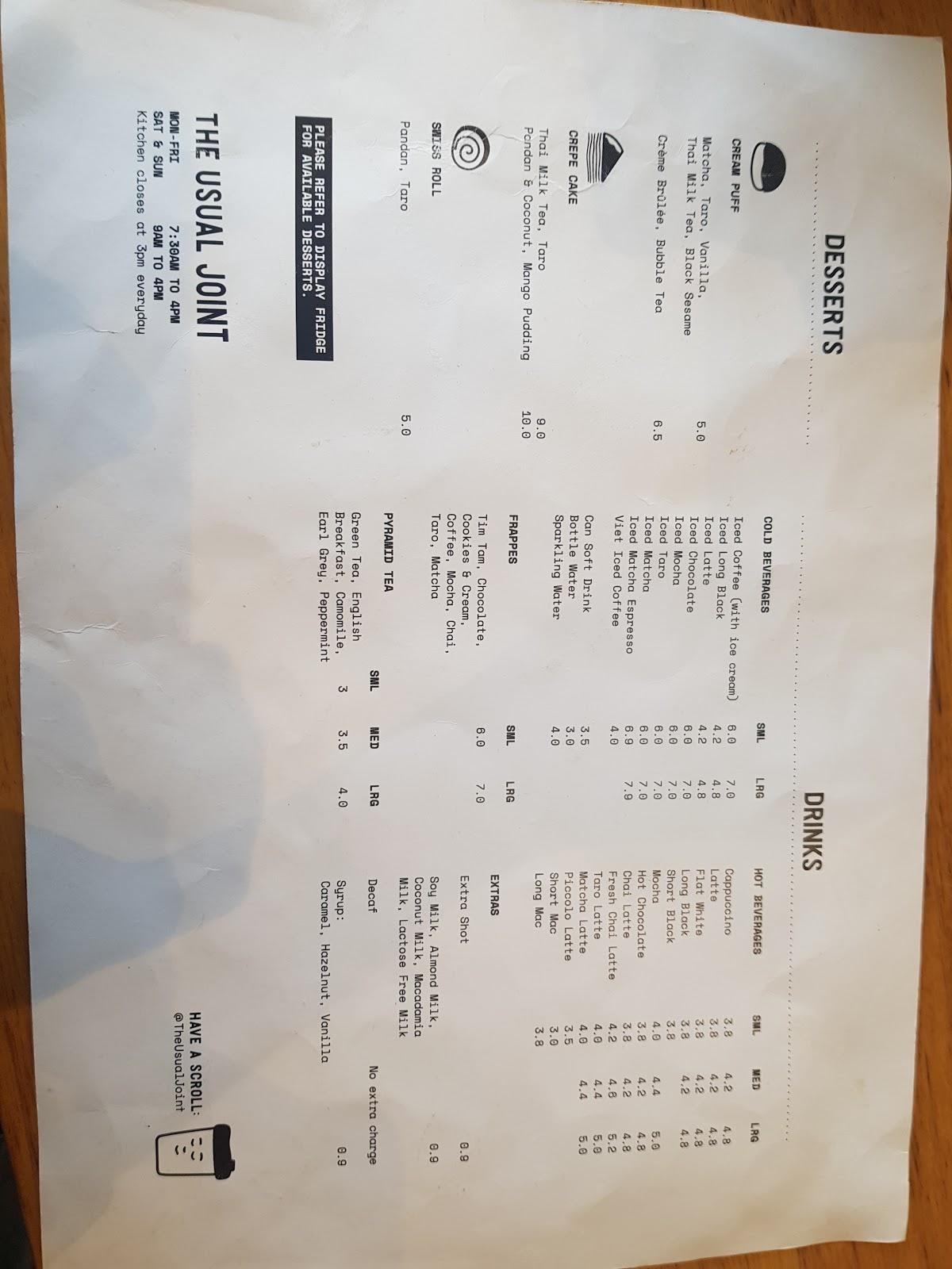 Menu at The Usual Joint restaurant, Sunshine North