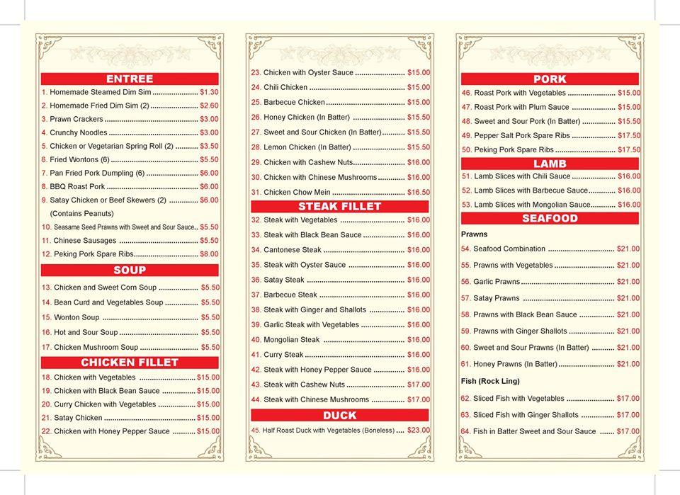 Menu at Wen's Kitchen restaurant, Grovedale