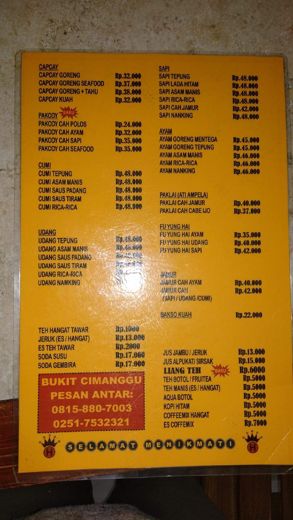 Carta del restaurante Hosana Bukit Cimanggu, Bogor, Jl. Bukit Cimanggu ...