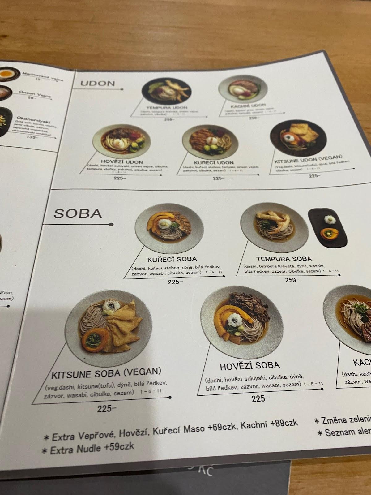 Menu at BON Fresh Ramen & Soba restaurant, Prague, Ibsenova 1234/1