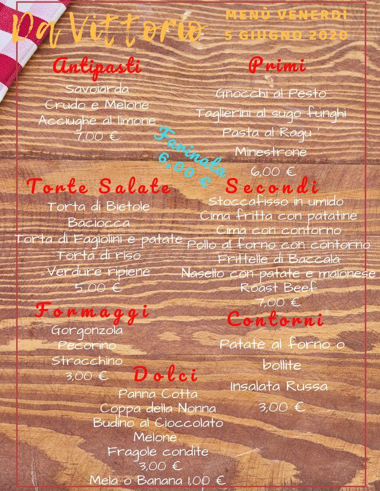 Menu da Da Vittorio ristorante, Chiavari