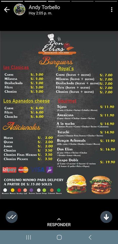 Menu at Don Elias Fast food, Ventanilla