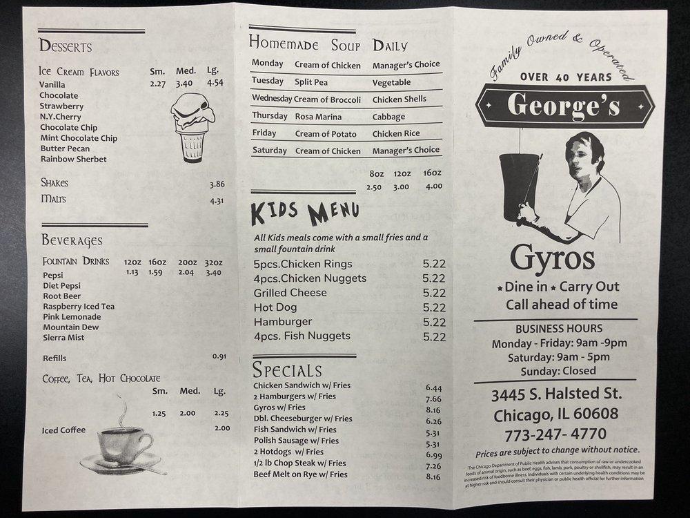 Menu at George's Gyros restaurant, Chicago, S Halsted St