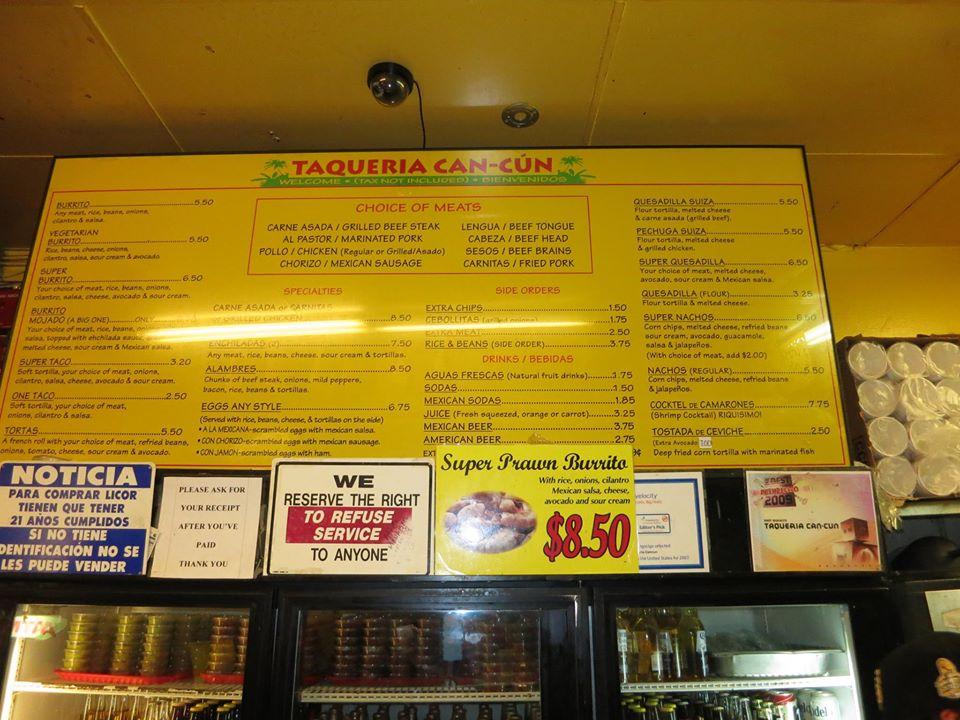 Menu at Holy Taco restaurant, Bondi