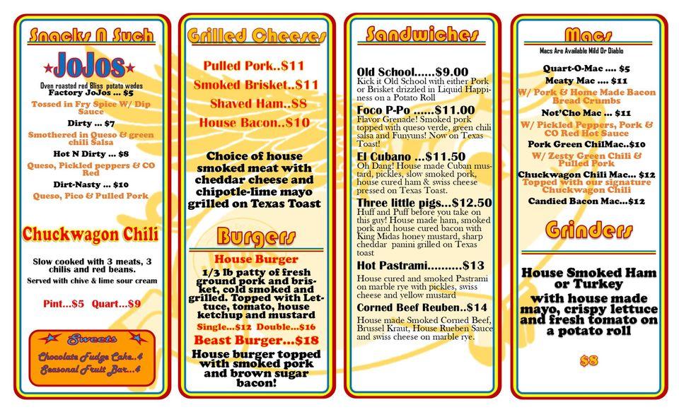 Menu at JoJo's at The Yeti restaurant, Fort Collins