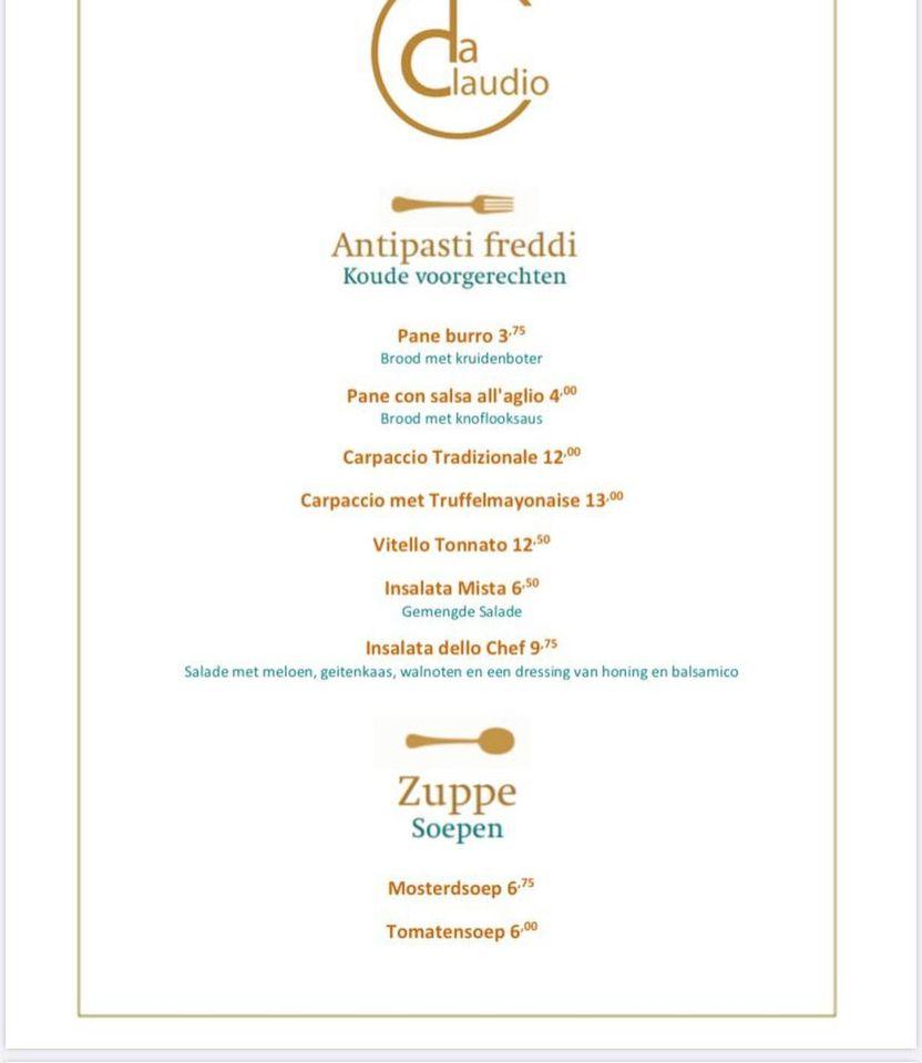Menu at Restaurant da Claudio, Huissen