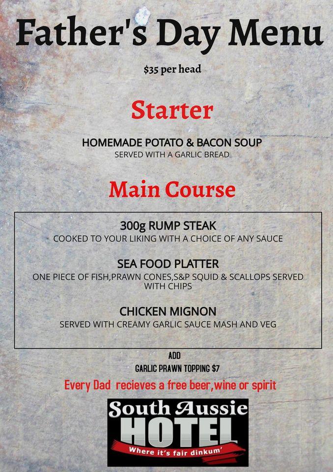 Menu at South Aussie Hotel restaurant, Mount Gambier