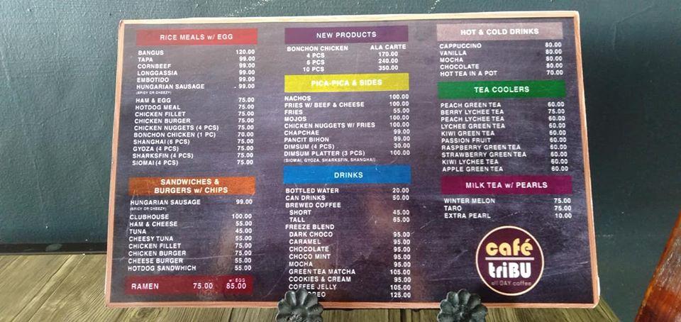 Menu at Cafe Tribu Dasma Cavite, Philippines