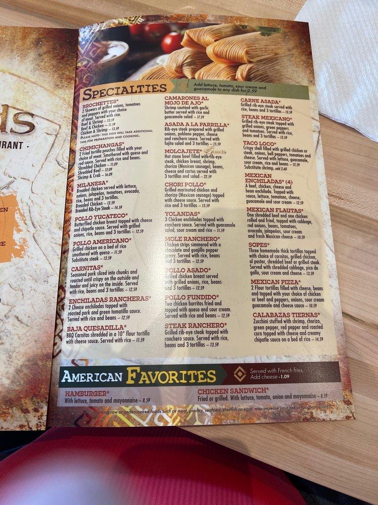 Menu at Guads Mexican Restaurant, Suffolk