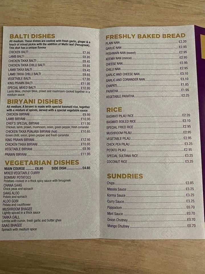 Menu at Kinara Indian Cuisine restaurant, Whiteabbey