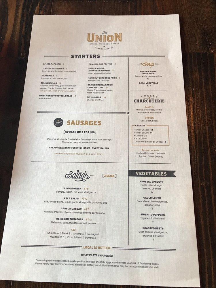 Menu at The Union pizzeria, Carson City