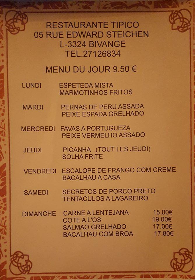 Menu at Café Restaurant TIPICO, Roeser