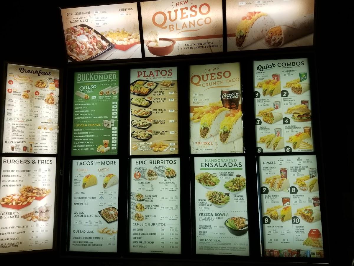 Menu at Del Taco fast food, Phoenix, E Chandler Blvd
