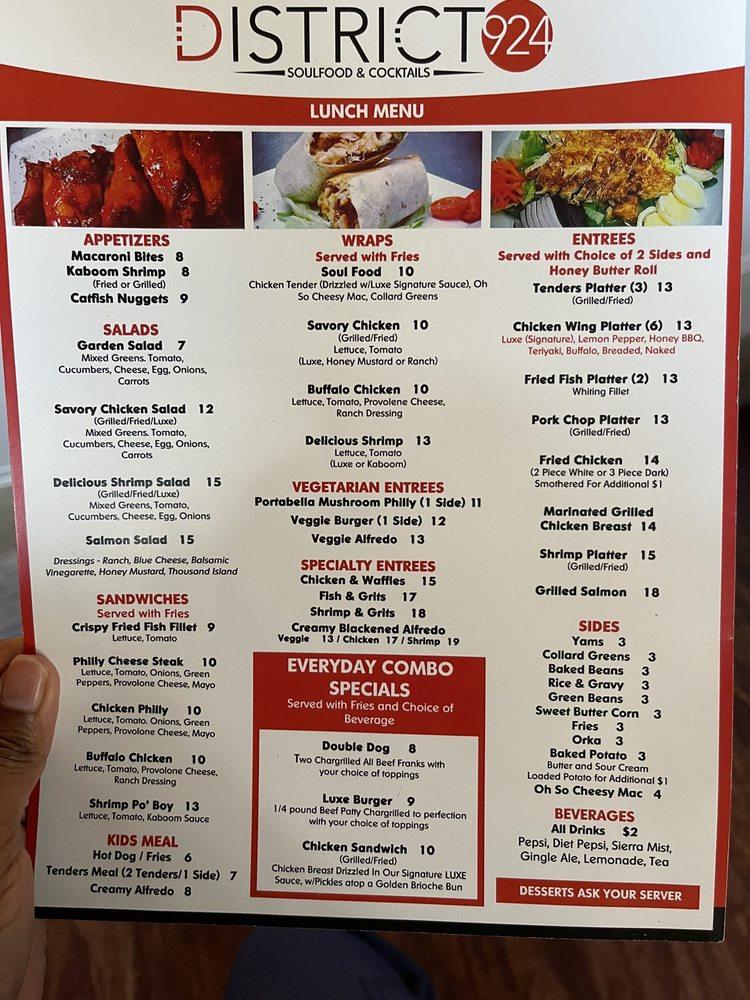 Menu at District 924 restaurant, Winston-Salem