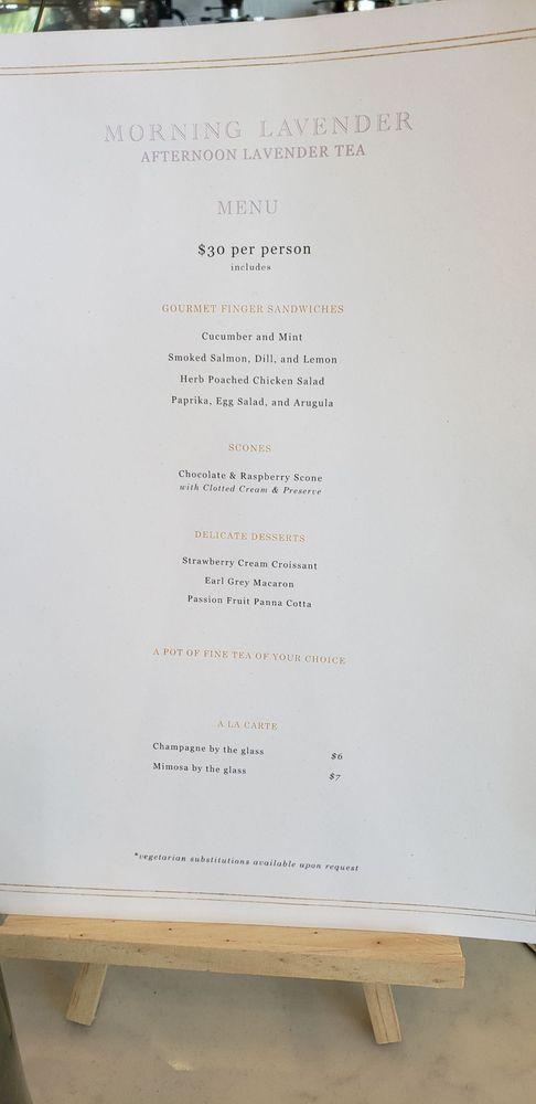 Menu at Morning Lavender Boutique & Cafe, Tustin