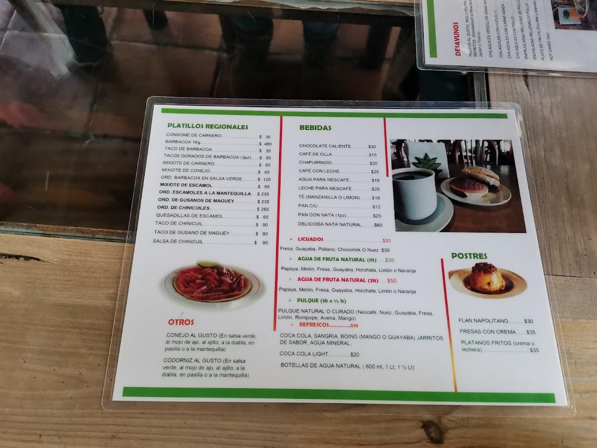 Menu at Restaurante Los Escamoles de San Miguel, Singuilucan