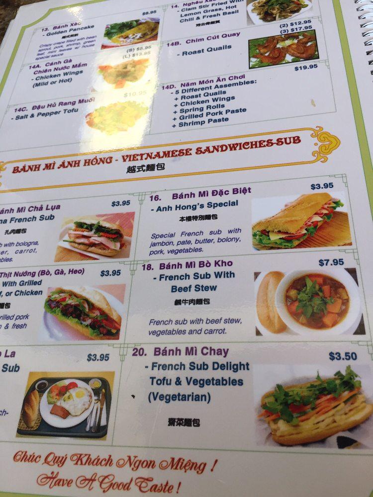 Menu at Anh Hong Restaurant, Orlando