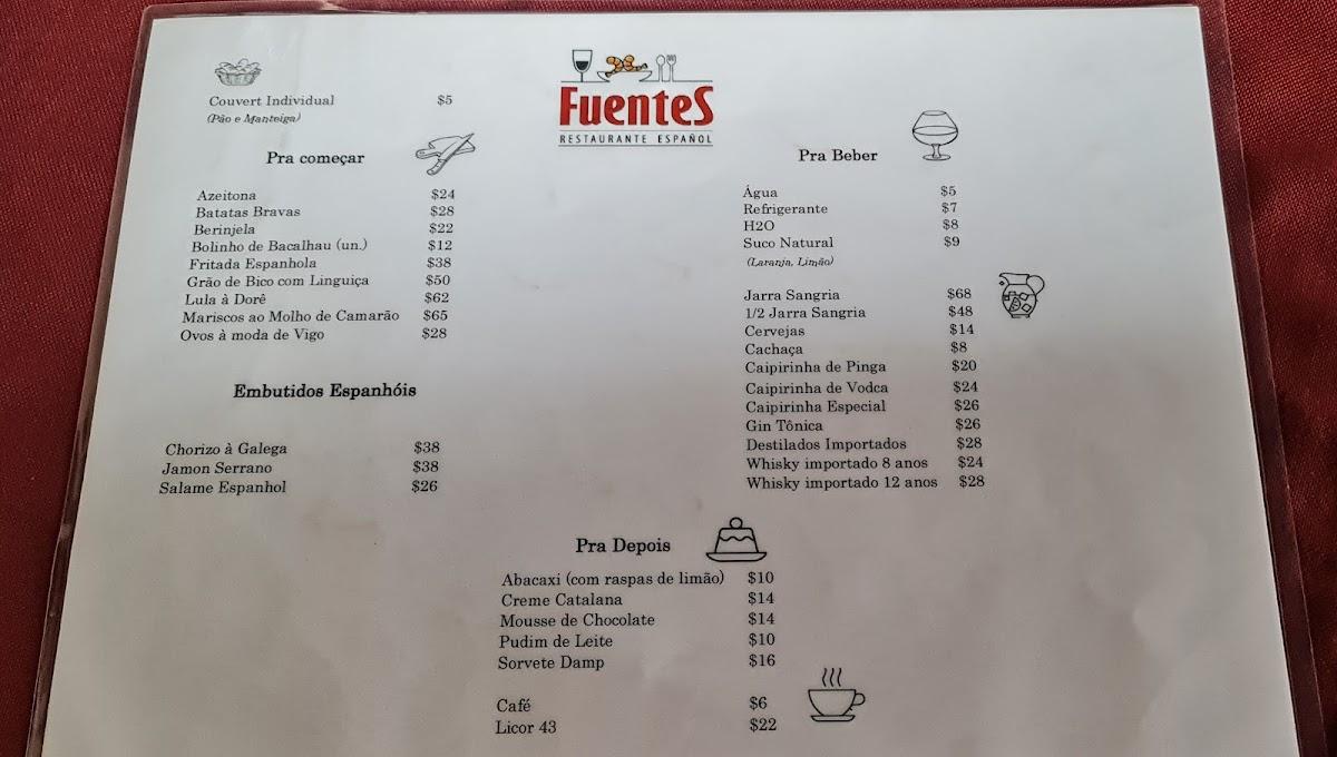 Menu em Fuentes restaurante, São Paulo, R Do Seminário