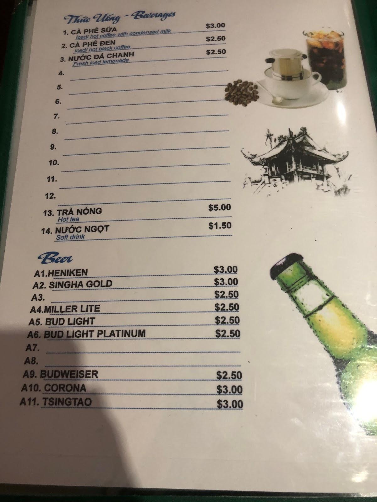 Menu at Mike's Café restaurant, Little Rock