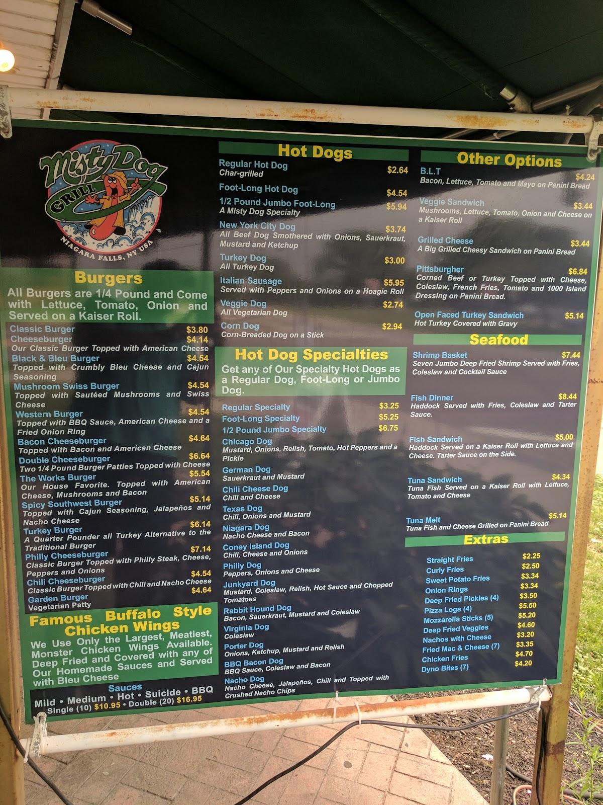 Menu at Misty Dog Grill restaurant, Niagara Falls