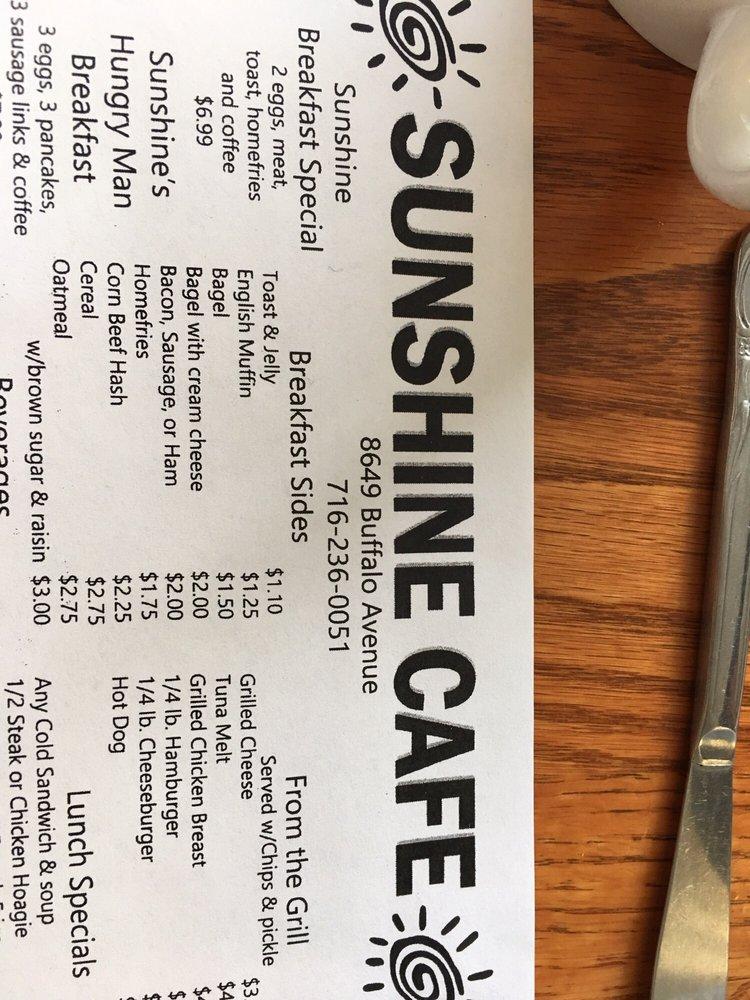 Menu at Sunshine Cafe, Niagara Falls
