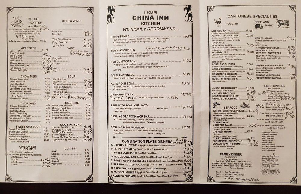 Menu at China Inn Restaurant, Albuquerque