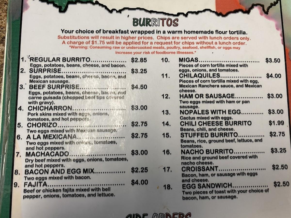 Menu at El Rey restaurant, Galveston