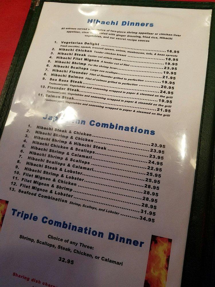 Menu at Japan Inn restaurant, Plantation
