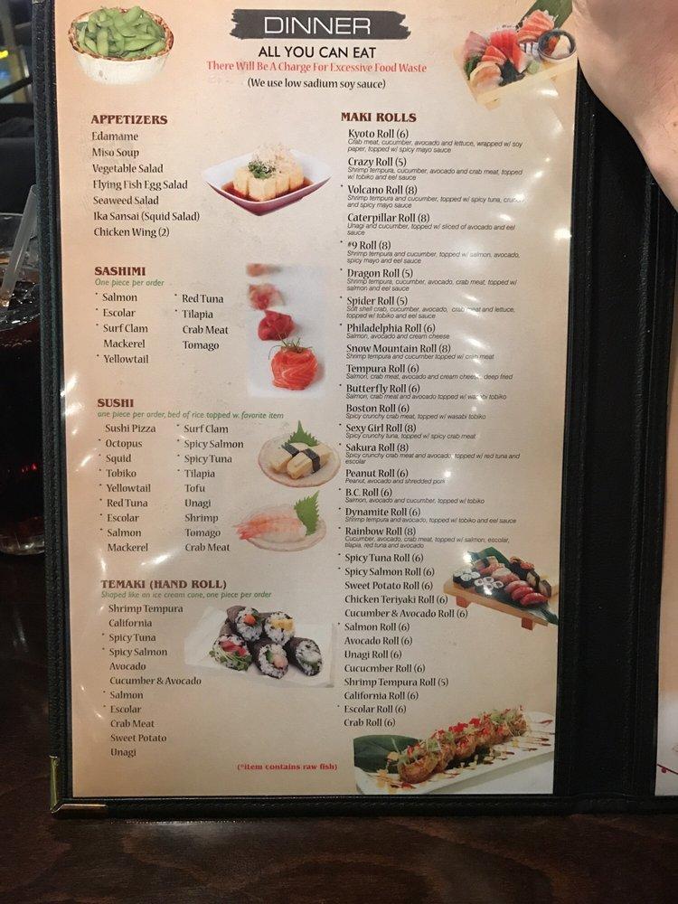 Menu at Akame Sushi restaurant, Maple Grove