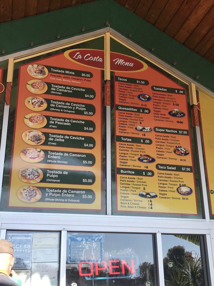 Menu at La Costa Taqueria restaurant, Tracy, 311 E Grant Line Rd