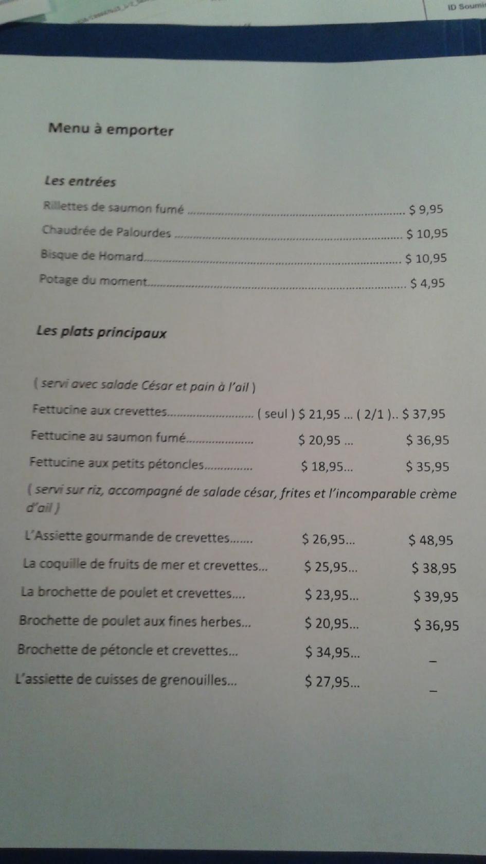 Menu au Restaurant Crevettes Plus, Levis, 848 Av. Taniata #101