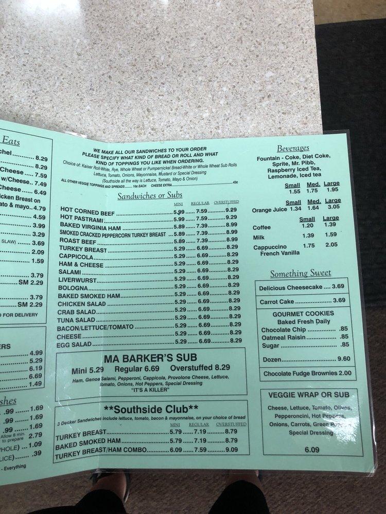 Menu at Southside Deli restaurant, Ocala