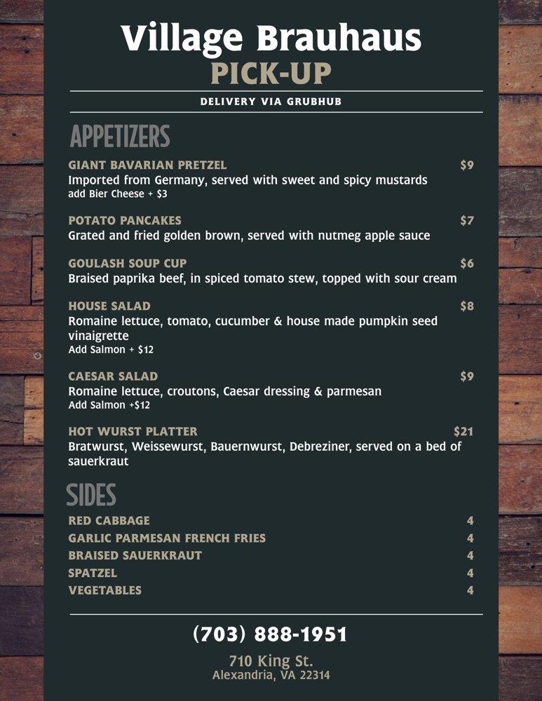 Menu at Village Brauhaus pub & bar, Alexandria