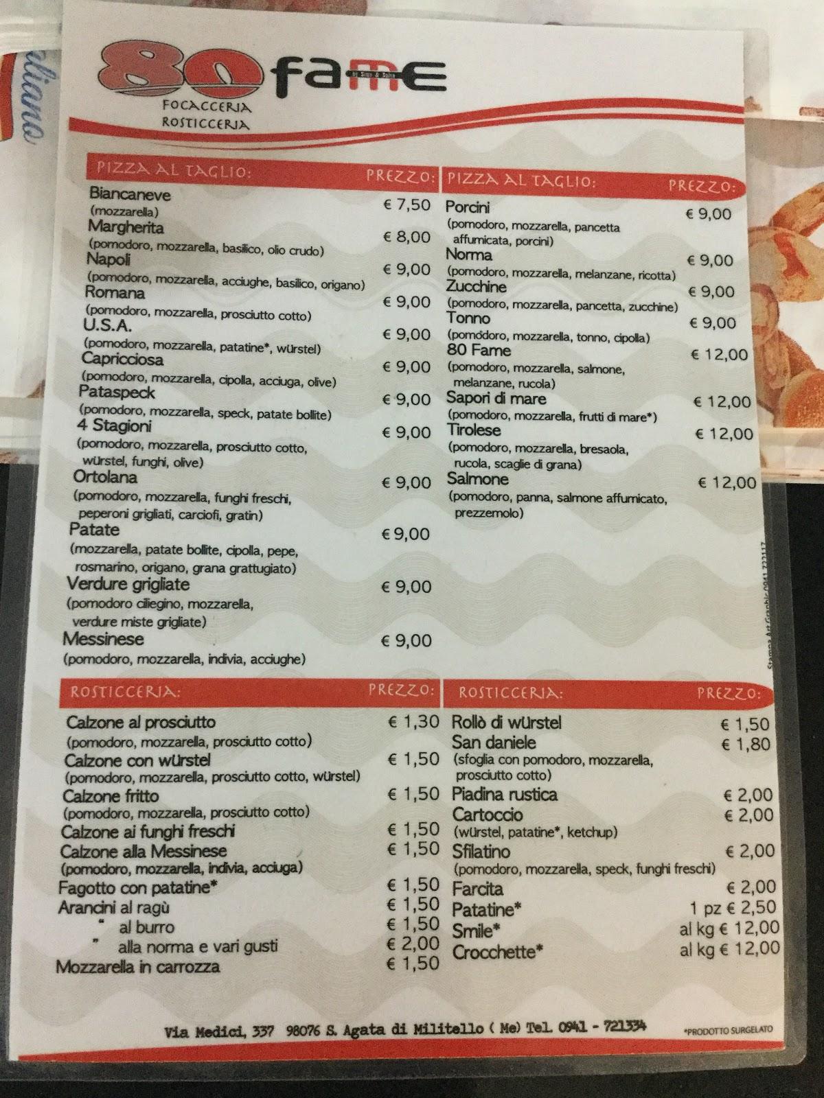 Menu da 80 fame rosticceria ristorante, Sant'Agata di Militello