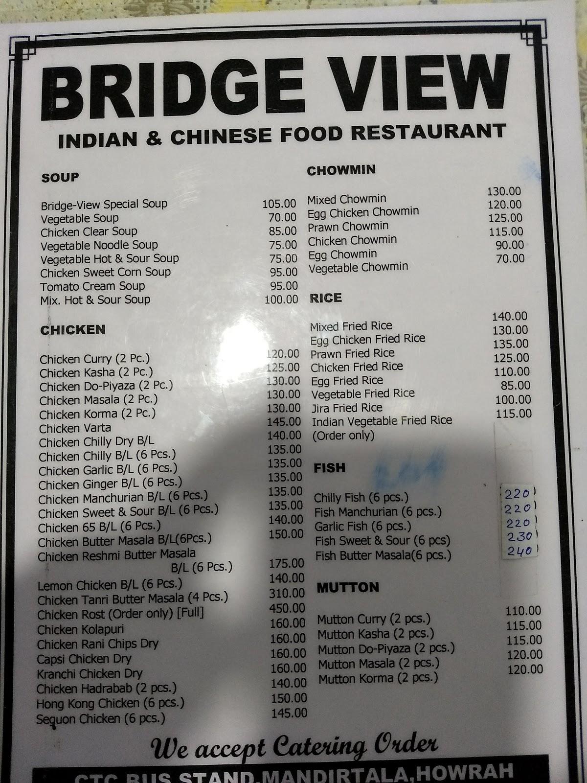 Menu at Bridge View, Howrah