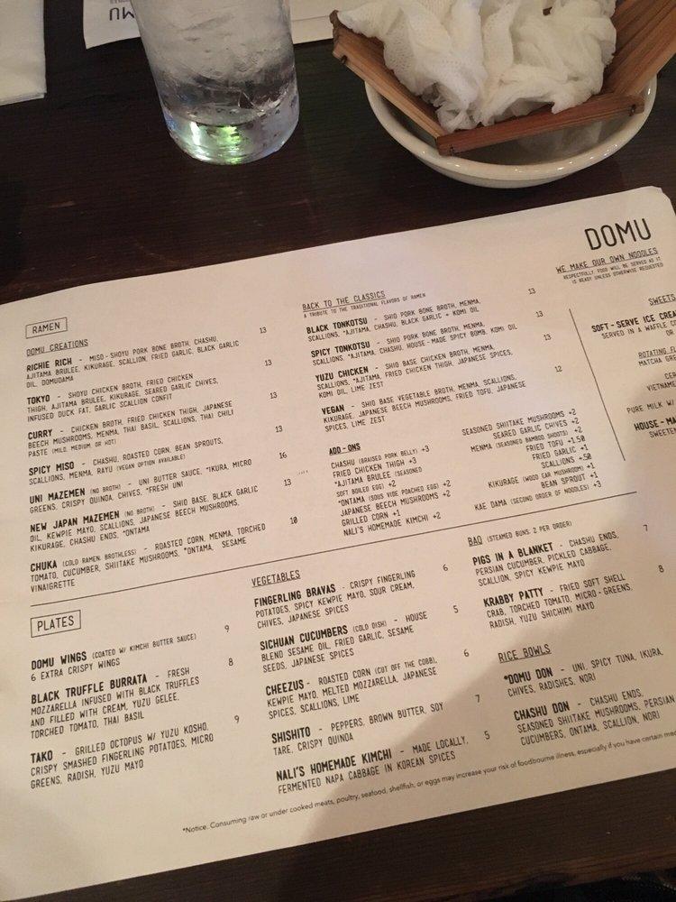 Menu at DOMU pub & bar, Orlando, 3201 Corrine Dr Suite 100