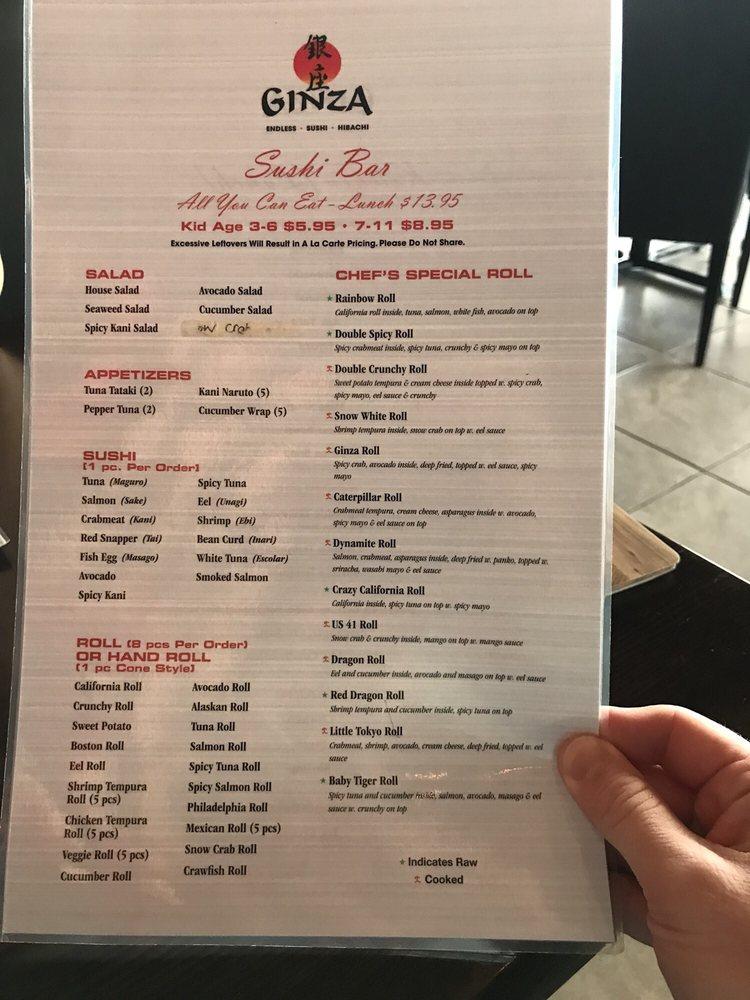 Carta de GinZa Japanese Restaurant, Fort Myers