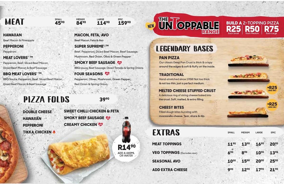 Menu at Pizza Hut Simmonds Corner restaurant, Johannesburg