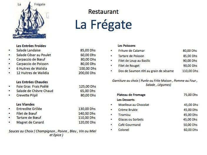 Speisekarte von Restaurant La Frégate, Mohammedia
