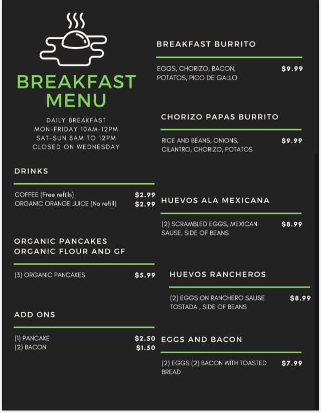 Menu at Conscious Community Co-op restaurant, Edmond