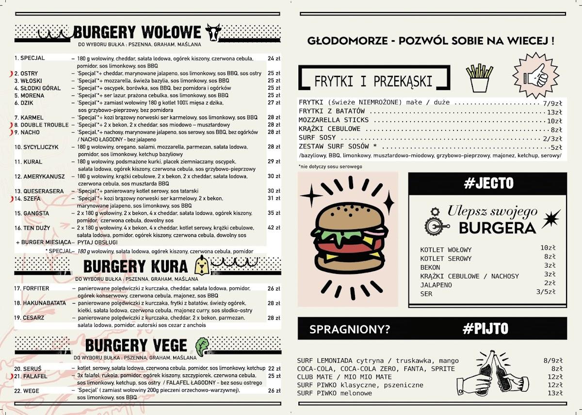 Menu at SurfBurger Obłuże restaurant, Gdynia, Stolarska 8