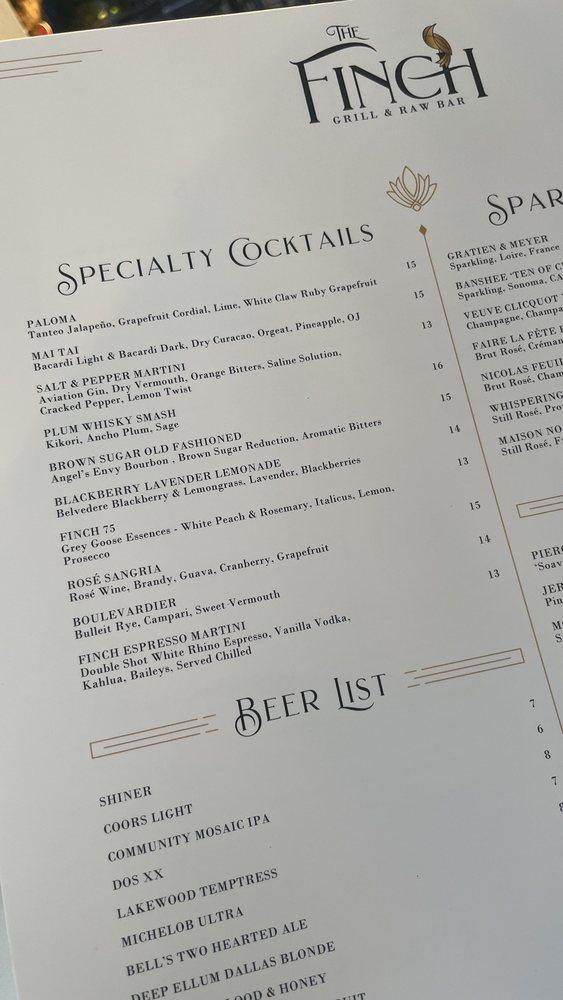 Menu at The Finch pub & bar, Dallas