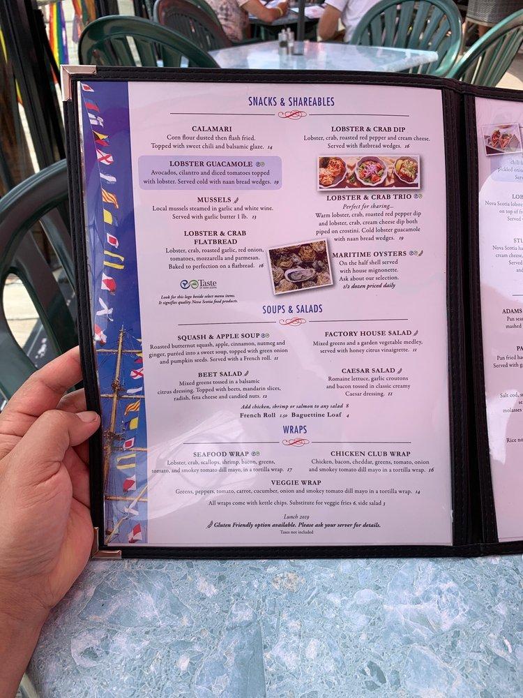 Menu at The Old Fish Factory Restaurant, Lunenburg