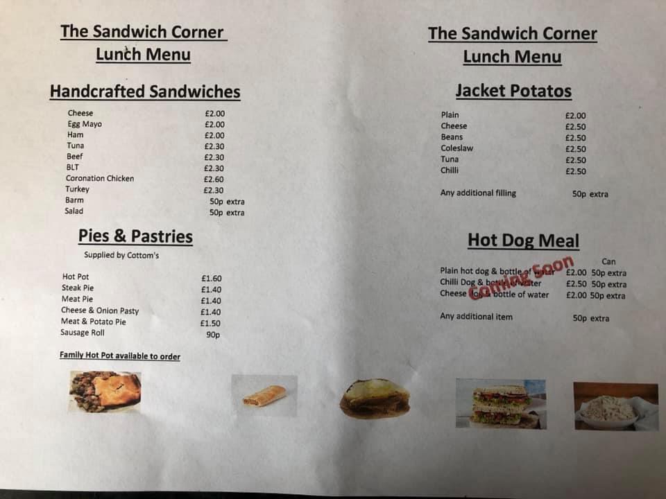 Menu at The Sandwich Corner fast food, Wigan, 35 Warrington Rd