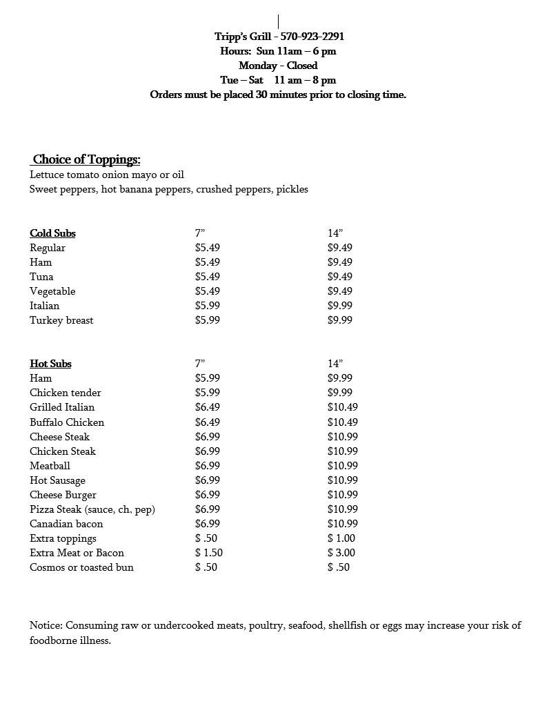 North Bend Grille, 11903 Renovo Rd in Renovo - Restaurant menu and reviews