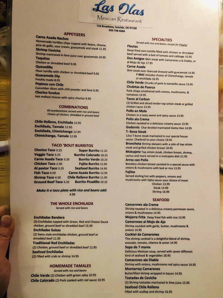 Menu at Una Ves Mas Mexican Restaurant, Seaside
