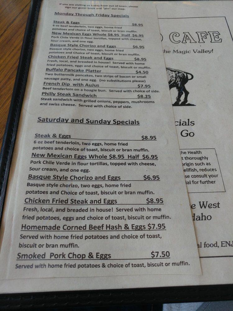 Menu at Buffalo Cafe, Twin Falls, 218 4th Ave W